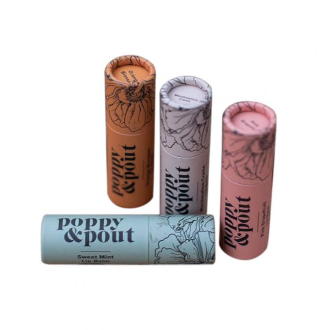 Recyled Lip Balm Tubes Cardboard Cylinder Packaging With Push Tab